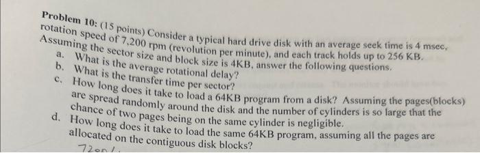 Solved Problem 10: ( 15 points) Consider a typical hard | Chegg.com