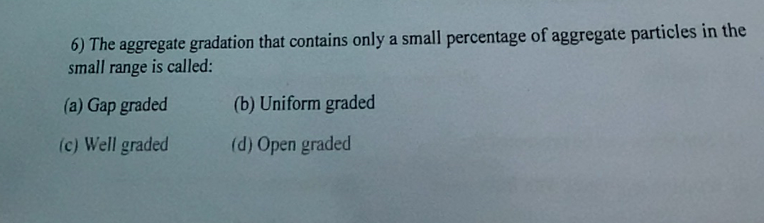 Solved The aggregate gradation that contains only a small | Chegg.com