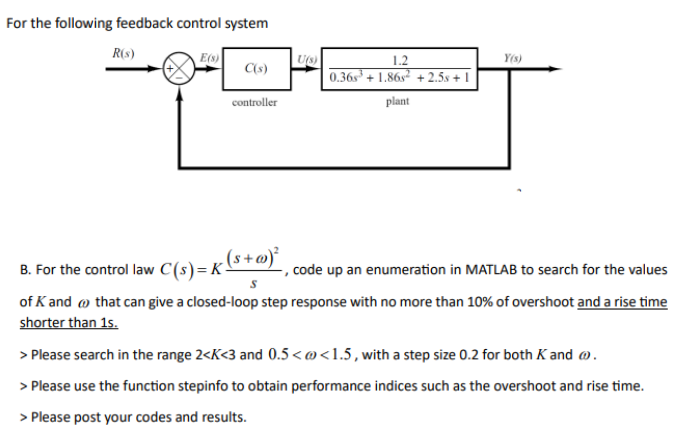 Solved For the following feedback control systemB. ﻿For the | Chegg.com