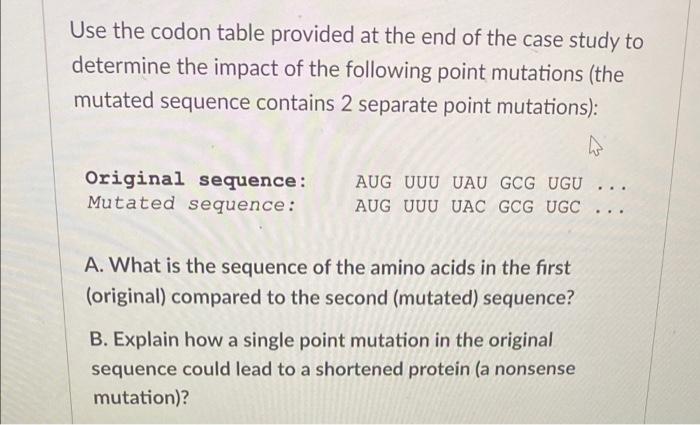 Solved Use the codon table provided at the end of the case | Chegg.com