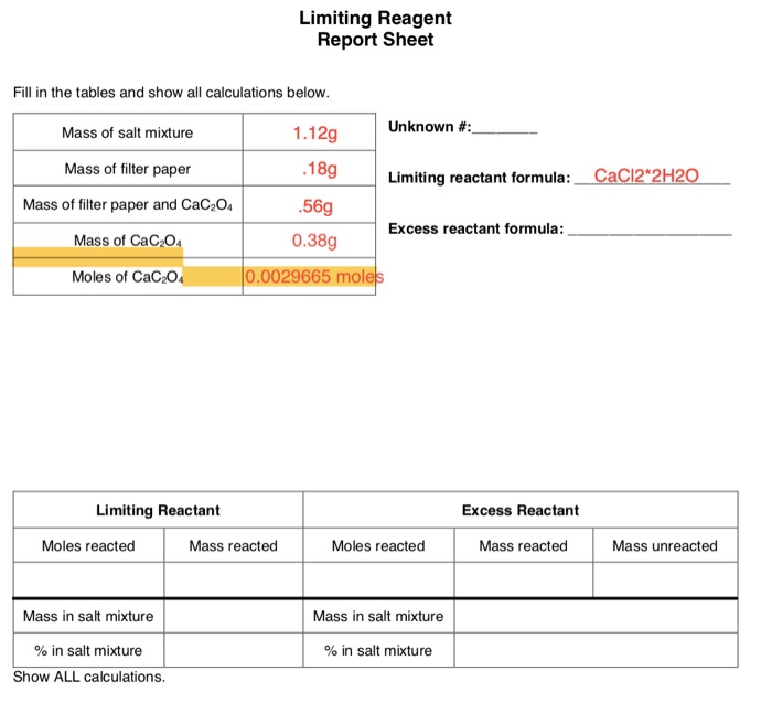 Solved Limiting Reagent Report Sheet Fill in the tables and | Chegg.com