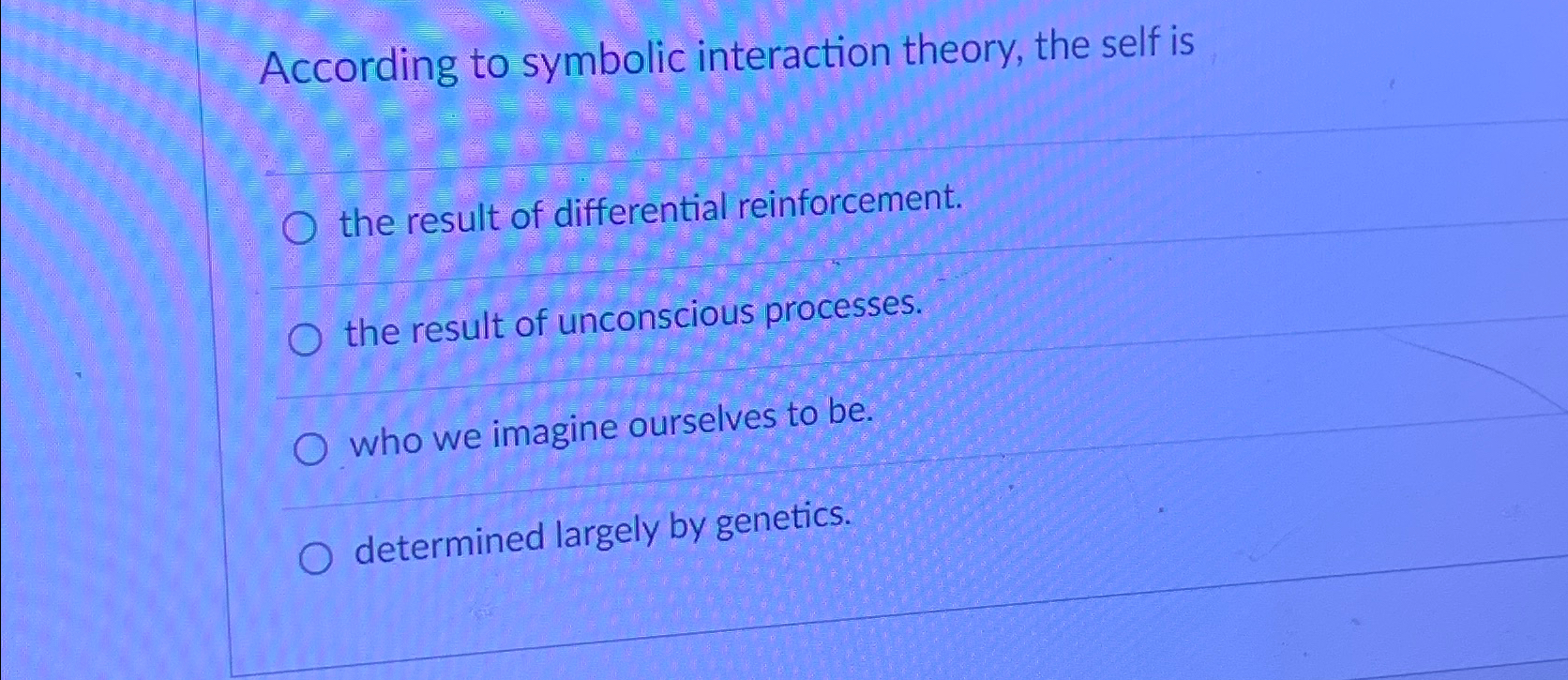 Solved According to symbolic interaction theory, the self | Chegg.com