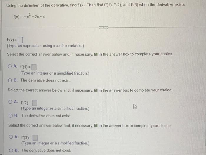 Solved Using the definition of the derivative, find f′(x). | Chegg.com