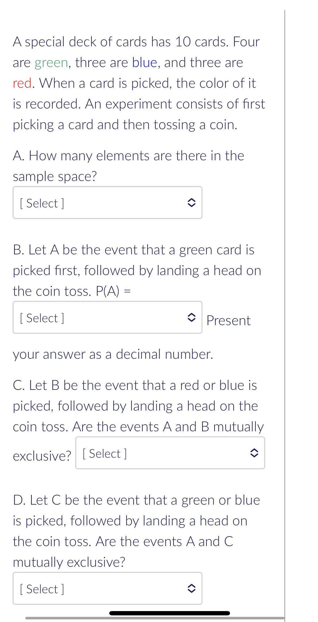 Solved A special deck of cards has 10 ﻿cards. Four are | Chegg.com