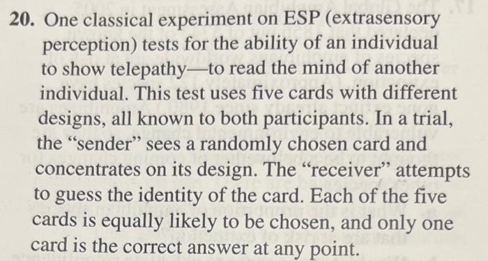 Solved 20. One classical experiment on ESP (extrasensory | Chegg.com