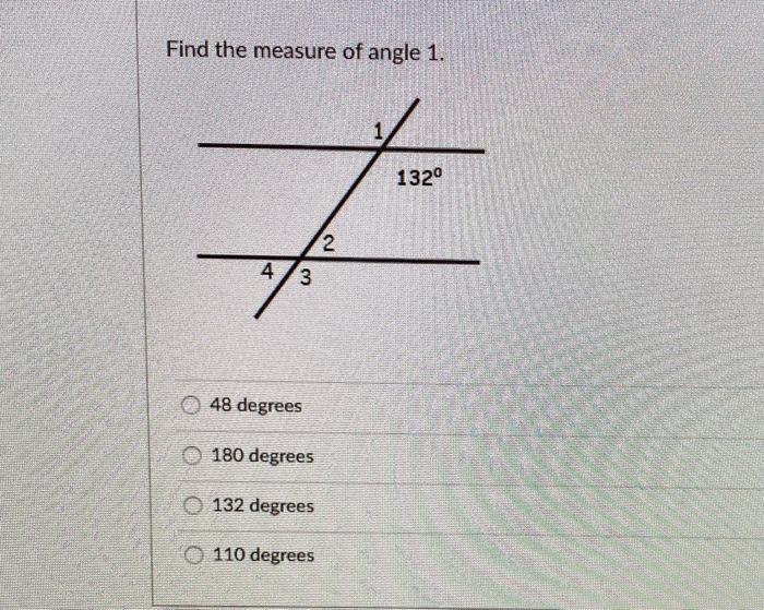 Solved Find the measure of angle 1. 1329 2 43 48 degrees 180 | Chegg.com