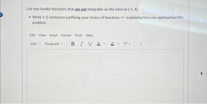 Solved List two toolkit functions that are not integrable on | Chegg.com