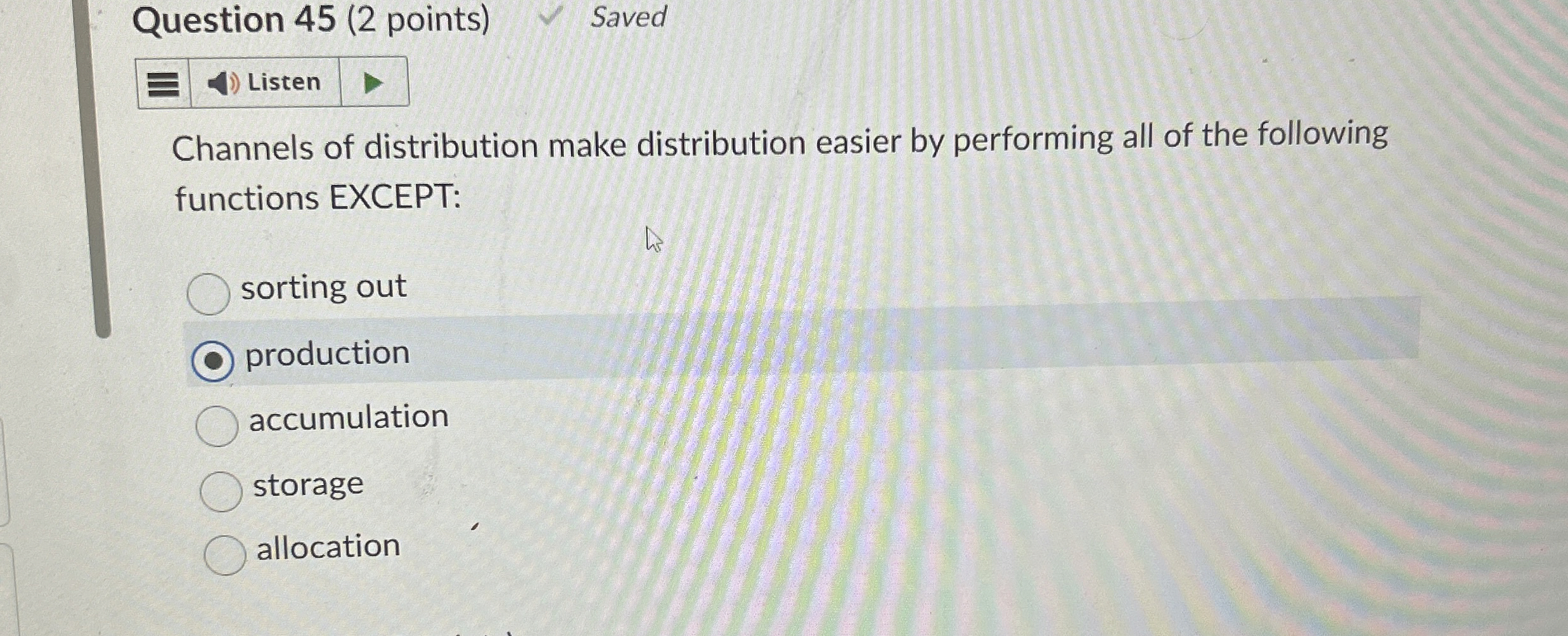 Solved Question 45 (2 ﻿points)SavedChannels of distribution | Chegg.com