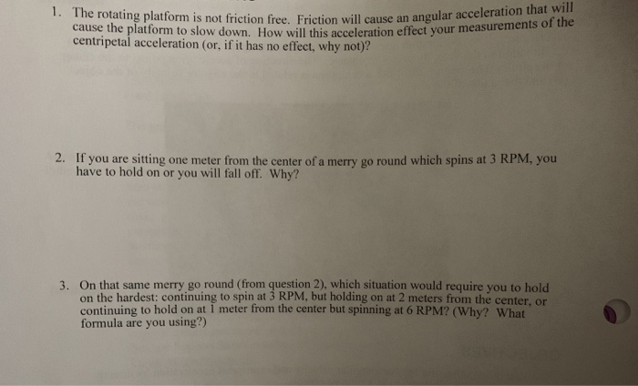 Solved the rotating platform is not friction free. Friction | Chegg.com