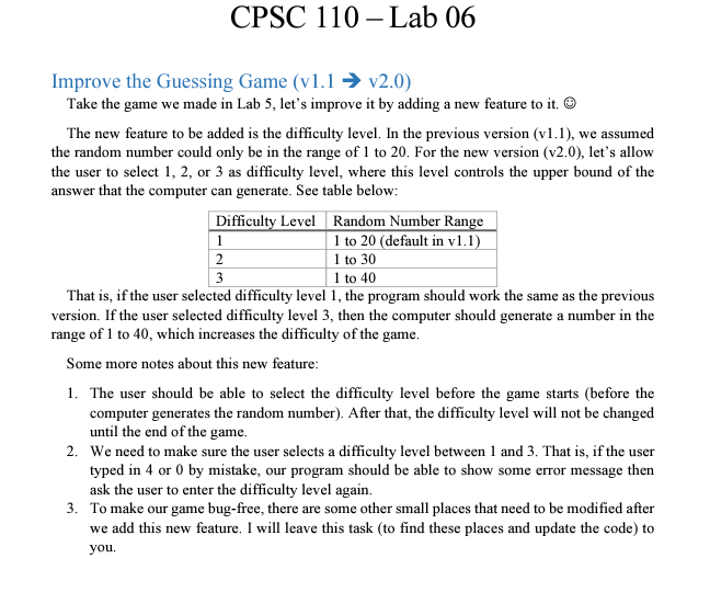 Solved CPSC 110-Lab 05 A small improve on our Guessing Game | Chegg.com