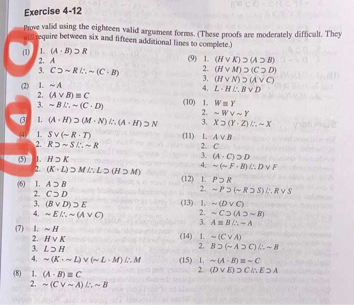 Solved (2) 1. A Exercise 4-12 Prove valid using the eighteen | Chegg.com