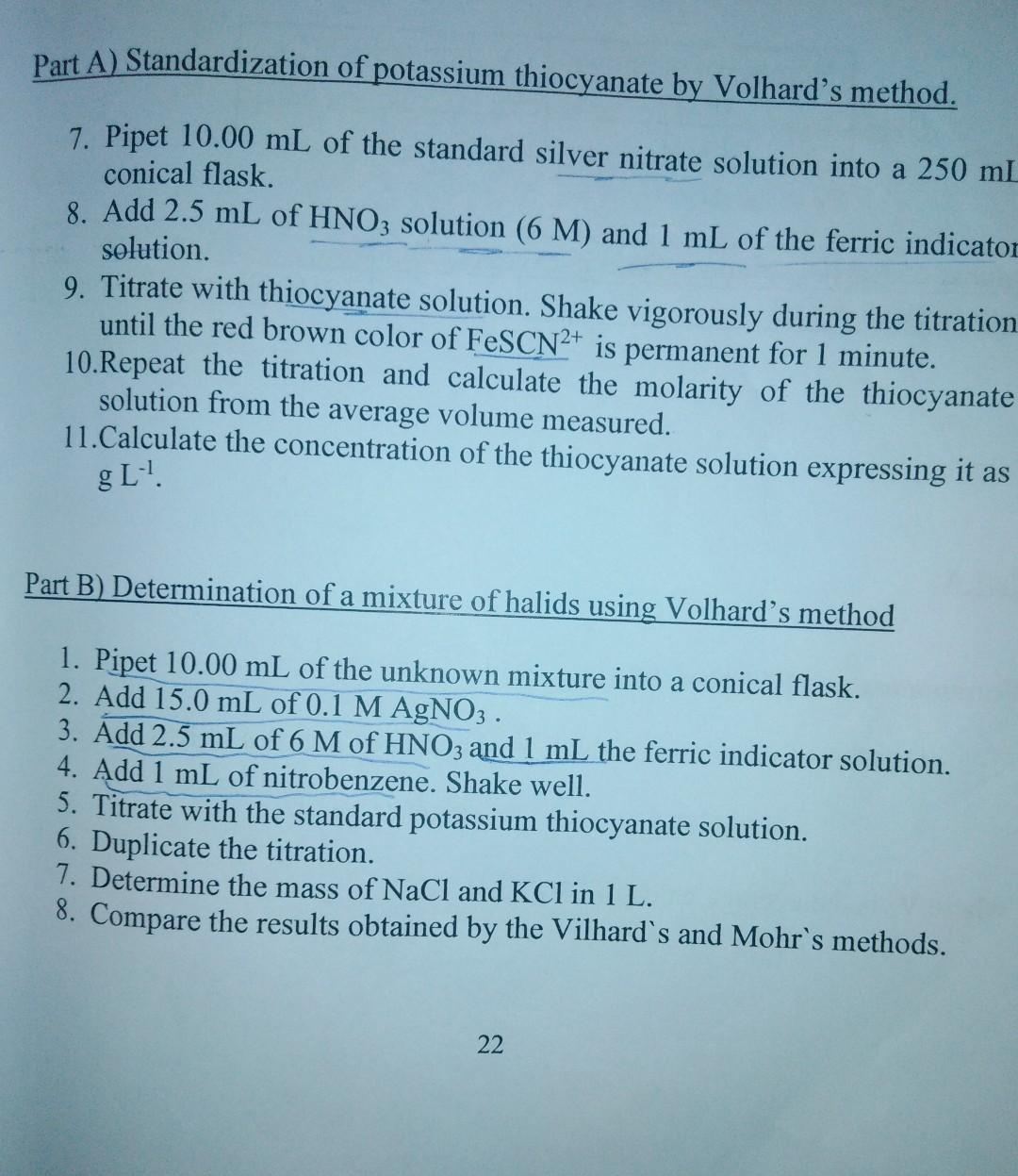Part A) Standardization of potassium thiocyanate by | Chegg.com