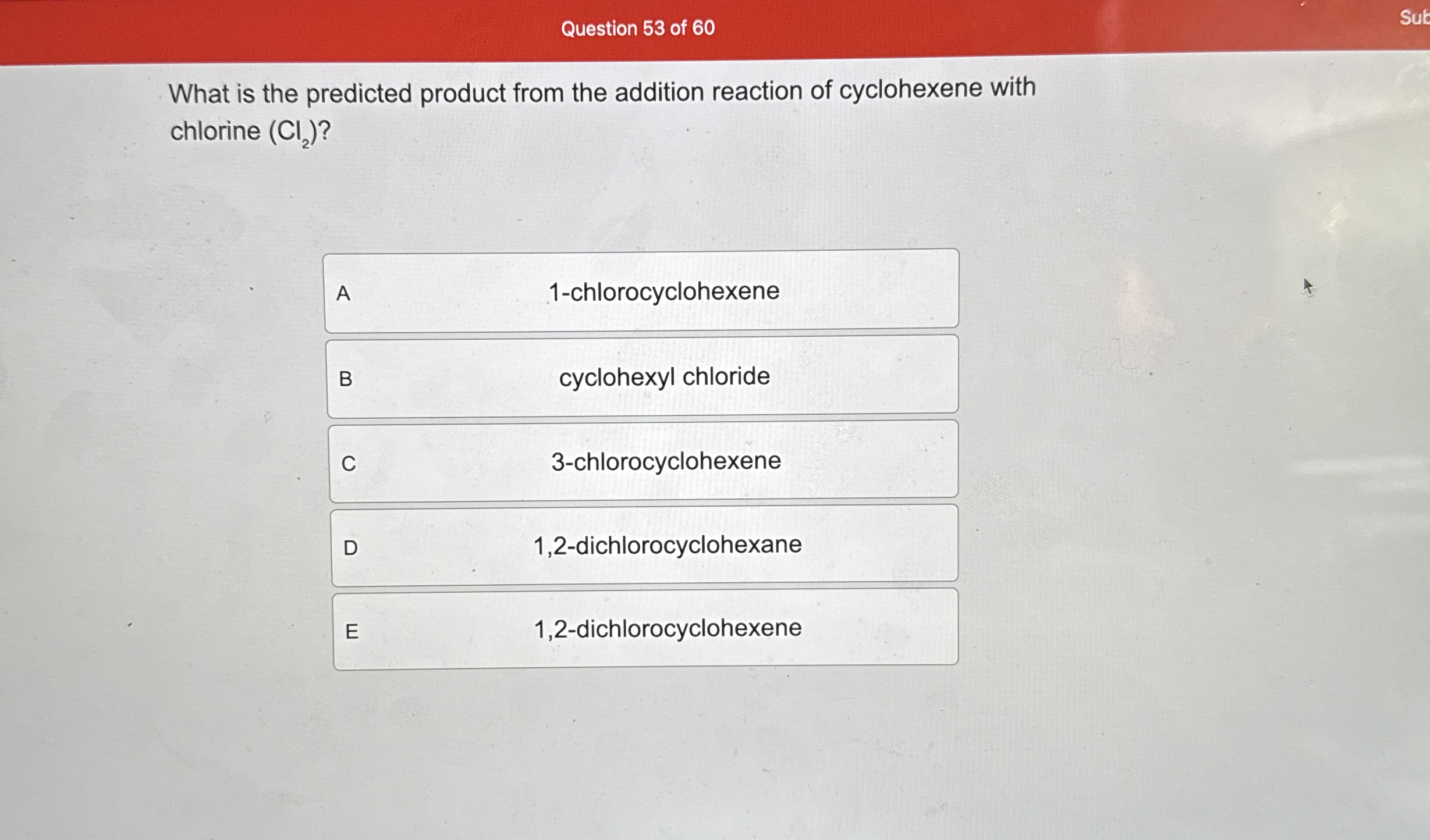 Solved Question 53 ﻿of 60What is the predicted product from | Chegg.com