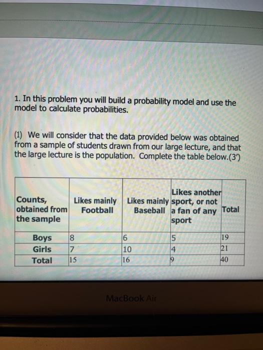 Solved 1. In this problem you will build a probability model | Chegg.com