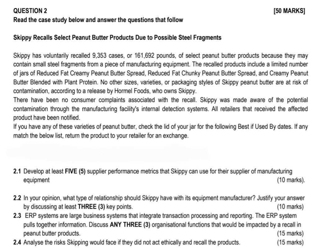 QUESTION 2 [50 MARKS] Read the case study below and | Chegg.com