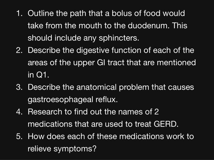 Solved 1. Outline the path that a bolus of food would take | Chegg.com