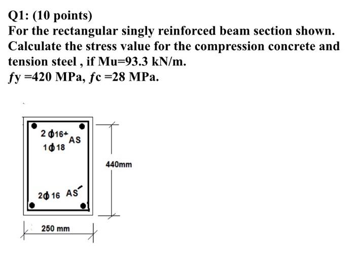 Solved Q1: (10 points) For the rectangular singly reinforced | Chegg.com