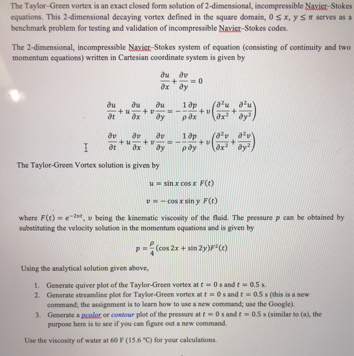 The Taylor-Green vortex is an exact closed form | Chegg.com