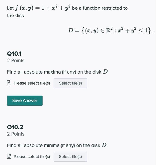 Solved Let f(x,y)=1+x2+y2 be a function restricted to the | Chegg.com