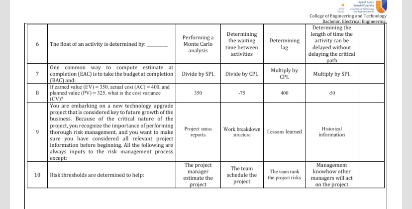 College of Engineering and TechnologyBachelor. | Chegg.com