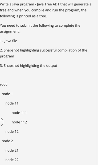 Write a Java program - Java Tree ADT that will | Chegg.com