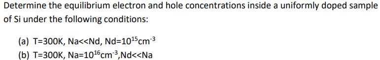 Solved Determine the equilibrium electron and hole | Chegg.com