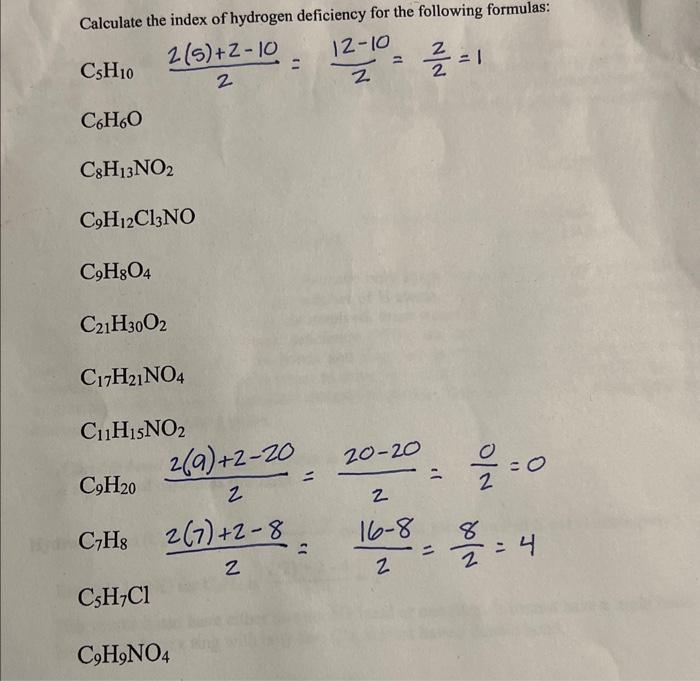 Solved Calculate the index of hydrogen deficiency for the | Chegg.com