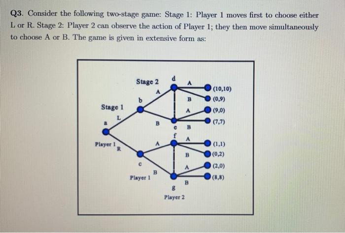Solved Q3. Consider the following two-stage game: Stage 1: | Chegg.com