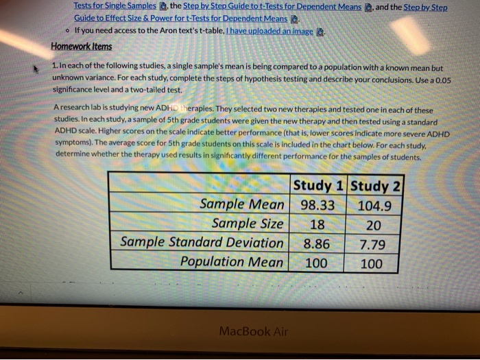Solved Tests for Single Samples the Step by Step Guide to | Chegg.com