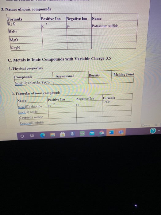 Solved 3. Names of ionic compounds Positive Ion Negative Ion | Chegg.com