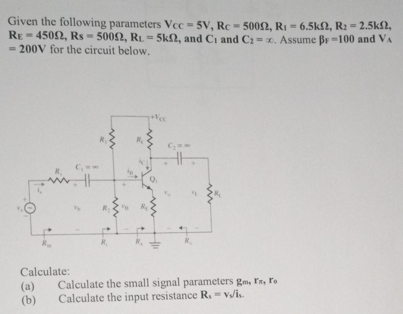 Solved Given the following parameters VCC=5 | Chegg.com