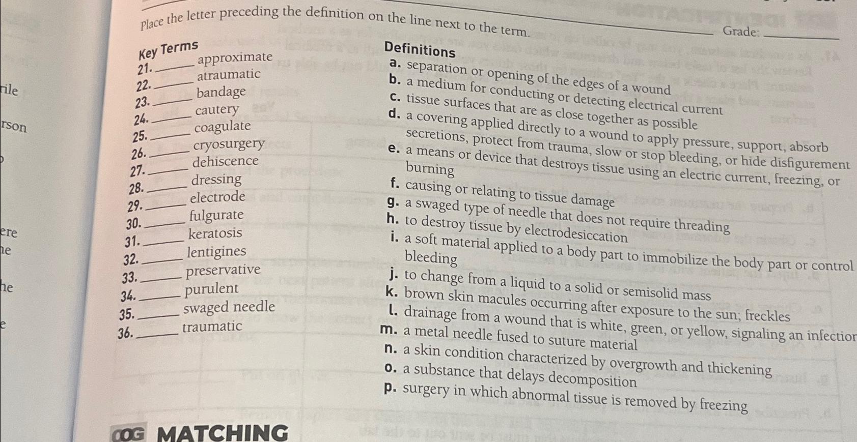Solved place the letter preceding the definition on the line | Chegg.com