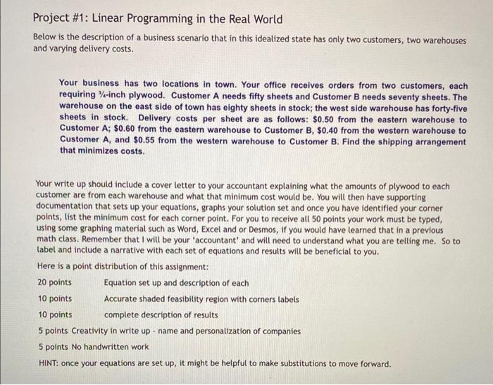 Solved Project \#1: Linear Programming in the Real World | Chegg.com