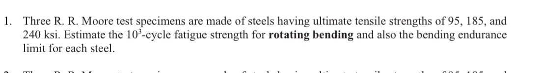 Solved Three R. ﻿R. ﻿Moore test specimens are made of steels | Chegg.com