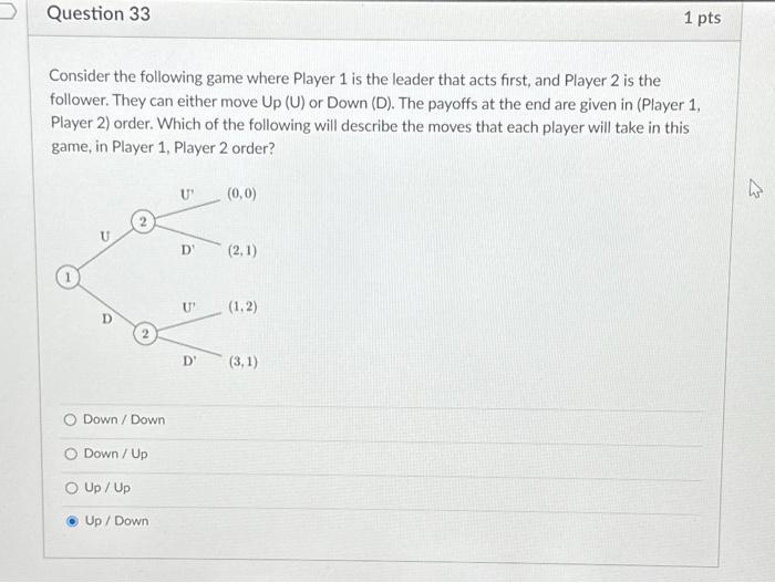 Solved Question 33 Consider the following game where Player | Chegg.com