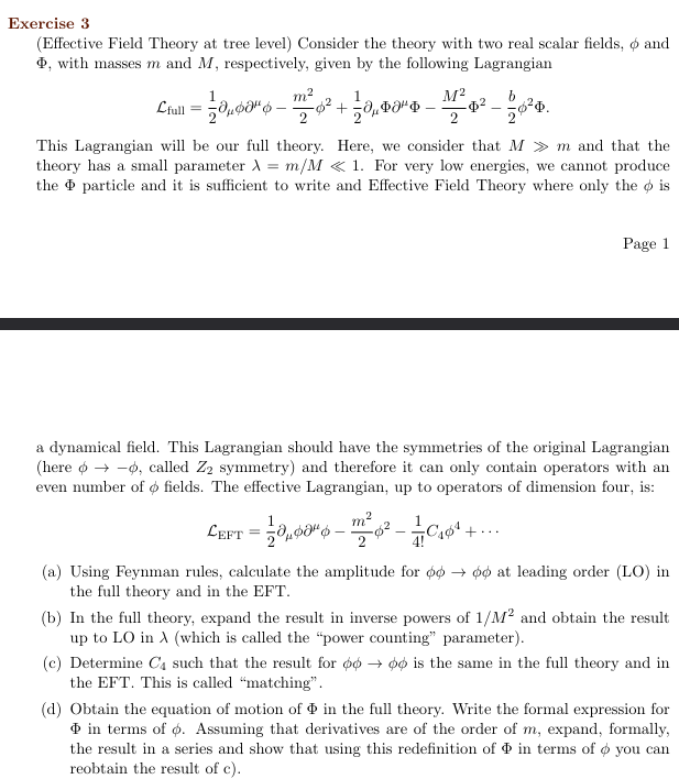 Exercise 3(Effective Field Theory at tree level) | Chegg.com