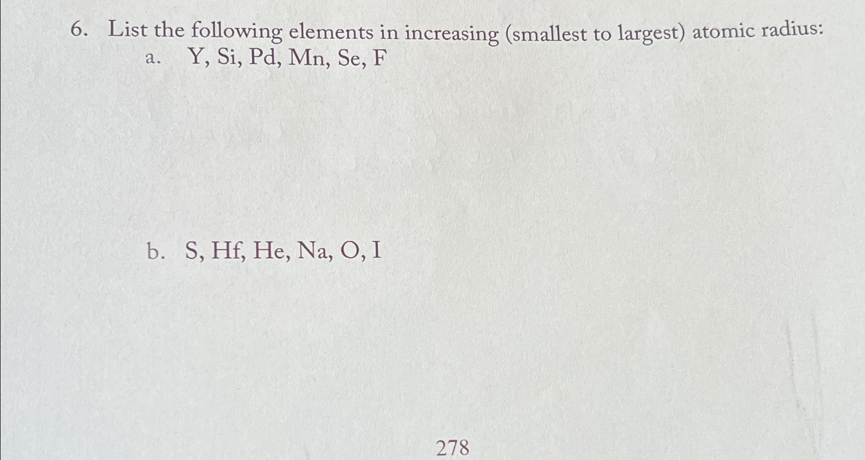 Solved List the following elements in increasing (smallest | Chegg.com