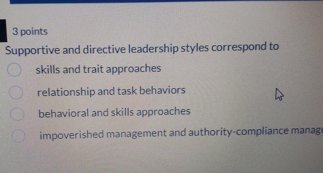 Solved 3 ﻿pointsSupportive and directive leadership styles | Chegg.com