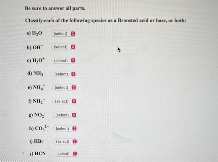 Solved Be sure to answer all parts. Classify each of the | Chegg.com