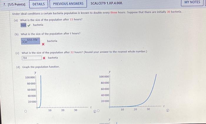 Solved Under ideal conditions a certain bacteria population | Chegg.com