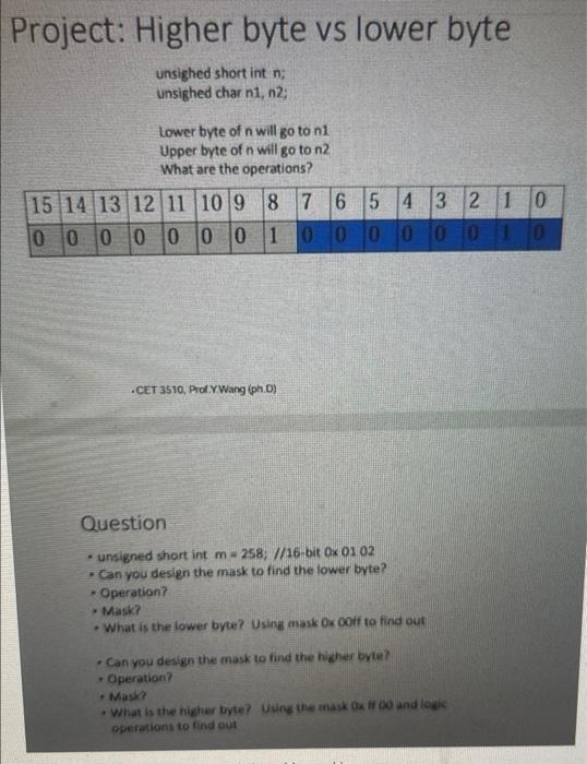 Solved Project: Higher byte vs lower byte unsighed short int | Chegg.com