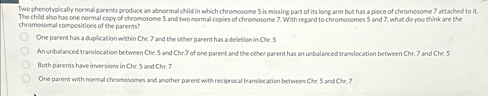 Solved Two phenotypically normal parents produce an abnormal | Chegg.com