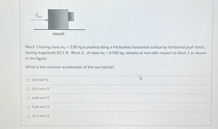 Solved Block 1 having mass m₁ = 5.00 kg is pushed along a | Chegg.com