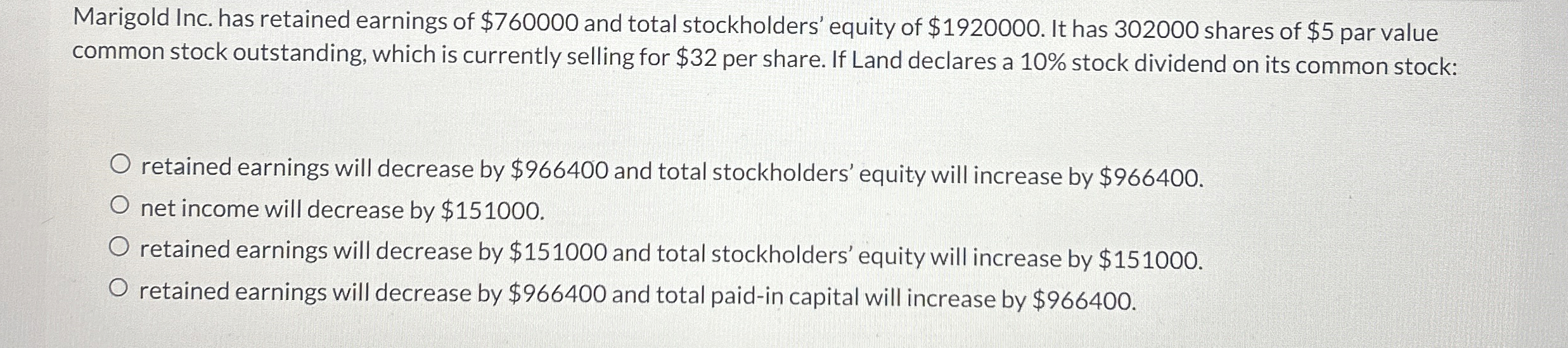 Solved Marigold Inc. has retained earnings of $760000 ﻿and | Chegg.com