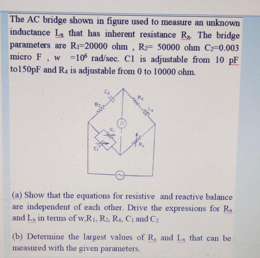 Solved The AC bridge shown in figure used to measure an | Chegg.com