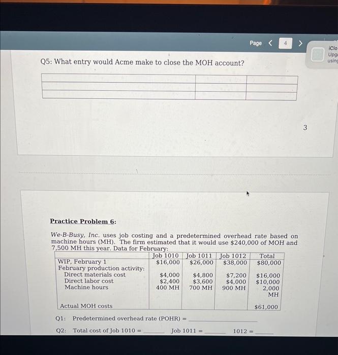 Solved Q1: What is Acme's predetermined MOH rate? Q2: What | Chegg.com