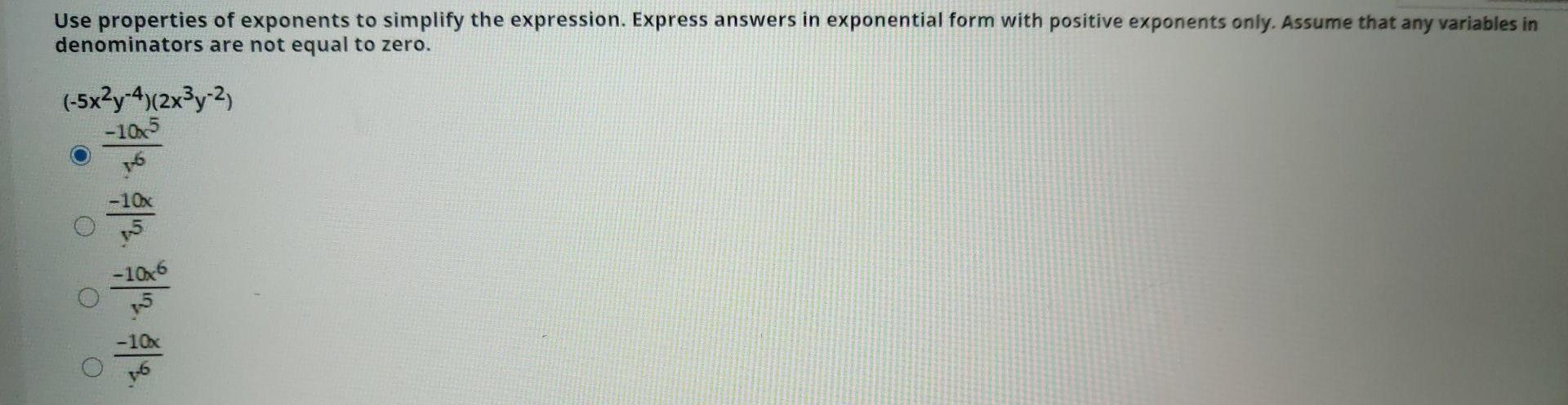 Solved Use properties of exponents to simplify the | Chegg.com