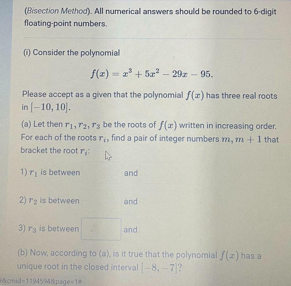 Solved (Bisection Method). All numerical answers should be | Chegg.com