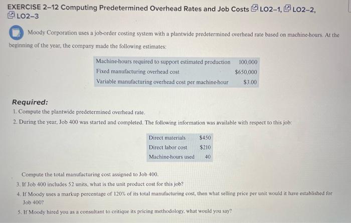 Solved EXERCISE 2-12 Computing Predetermined Overhead Rates | Chegg.com