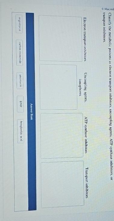 Solved Classify the metabolic poisons as electron transport | Chegg.com